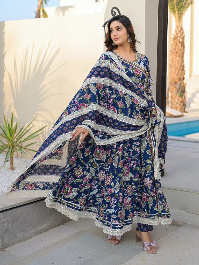 Varanga Women Ethnic Jaipuri Floral Printed Angrakha Anarkali Kurta ...