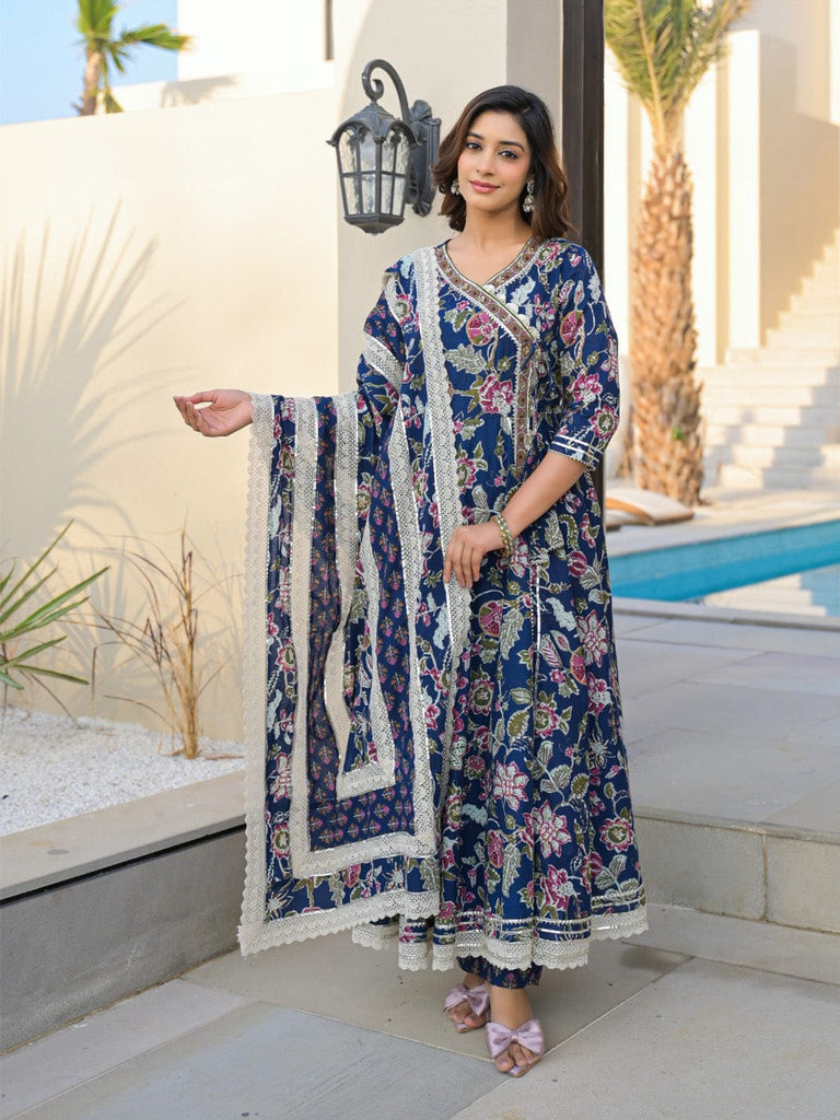 Varanga Women Ethnic Jaipuri Floral Printed Angrakha Anarkali Kurta ...